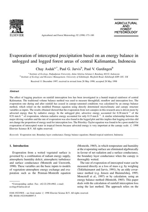 Pdf Evaporation Of Intercepted Precipitation In Unlogged And Logged Forest Areas Of Central