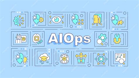 Текст Ai Ops с различными концепциями тонких линий на синем монохромном