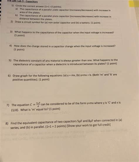 solved pre lab lab 3 capacitors 1 circle the correct