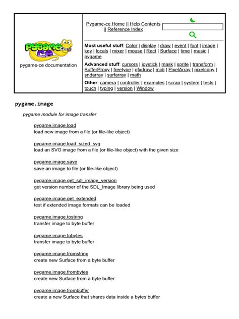 Pygame Image Pygame Ce V253 Documentation Pdf Computing Graphics