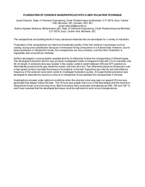 Pdf Fluidization Of Cohesive Nanoparticles With A New Pulsation Technique Jamal Chaouki