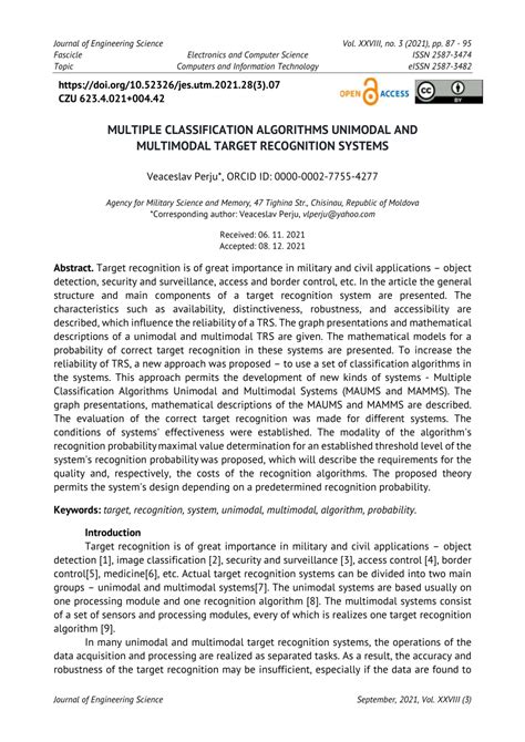 pdf multiple classification algorithms unimodal and multimodal target
