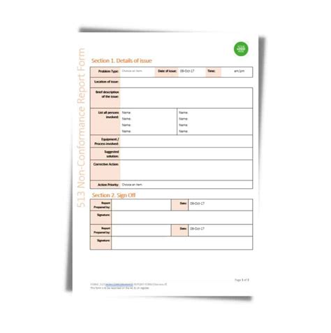 Non Conformance Report Form 513
