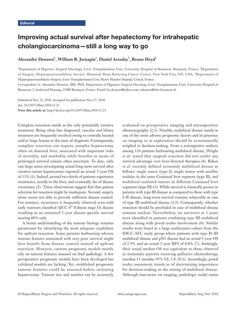 Pdf Improving Actual Survival After Hepatectomy For Intrahepatic