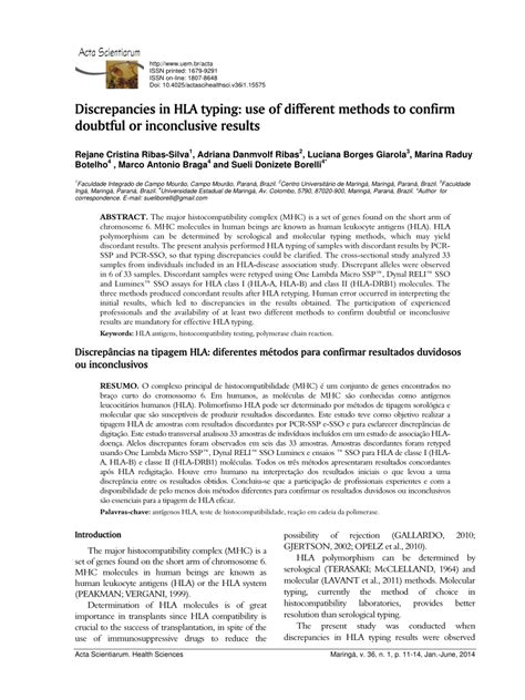 pdf discrepancies in hla typing use of different methods to confirm