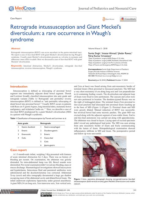Pdf Retrograde Intussusception And Giant Meckels Diverticulum A Rare Occurrence In Waughs