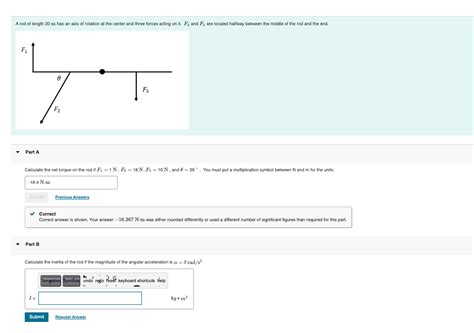 Solved Calculate The Net Torque On The Rod It F1 1 N F2 18 Chegg Com