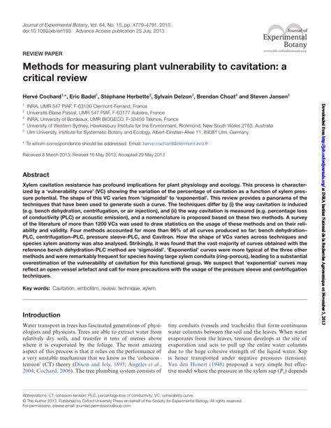 Pdf Methods For Measuring Plant Vulnerability To Cavitation A Critical Review