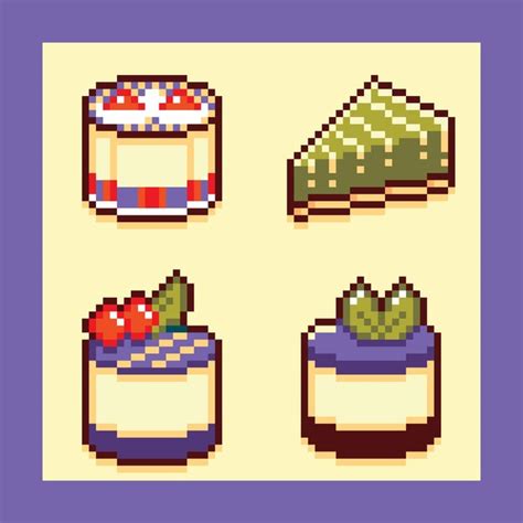 픽셀 아트 디저트와 케이크 프리미엄 벡터