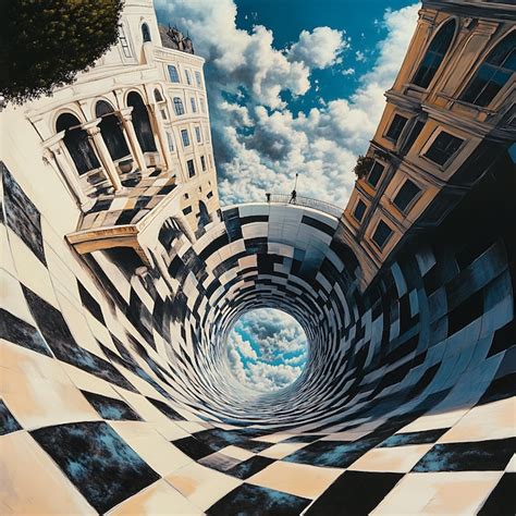 Surreal Checkerboard Tunnel Leading To The Sky Premium Ai Generated Image
