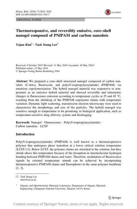 Thermoresponsive And Reversibly Emissive Core Shell Nanogel Composed