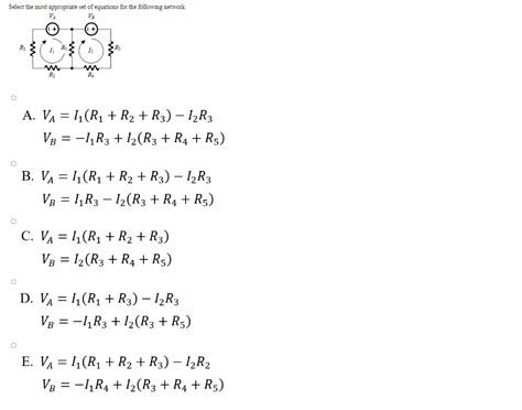 solved select the most appropriate set of equations for the