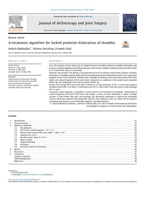 Pdf A Treatment Algorithm For Locked Posterior Dislocation Of Shoulder Pdf A Treatment Algorithm For Locked Posterior Dislocation Of Shoulder