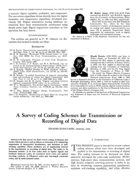 Kobayashi 1971 A Survey Of Coding Schemes For Transmission Or