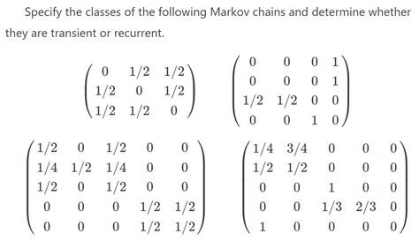 solved specify the classes of the following markov chains