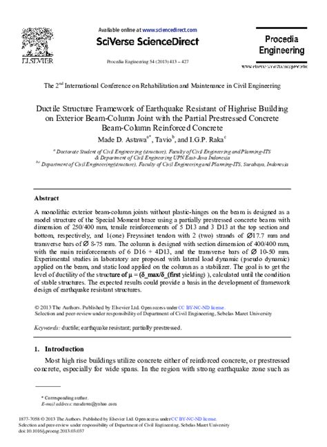 Pdf Ductile Structure Framework Of Earthquake Resistant Of Highrise Building On Exterior Beam