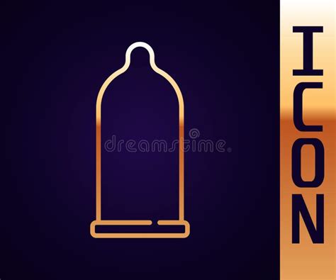 Gold Line Condom Safe Sex Icon Isolated On Black Background Safe Love