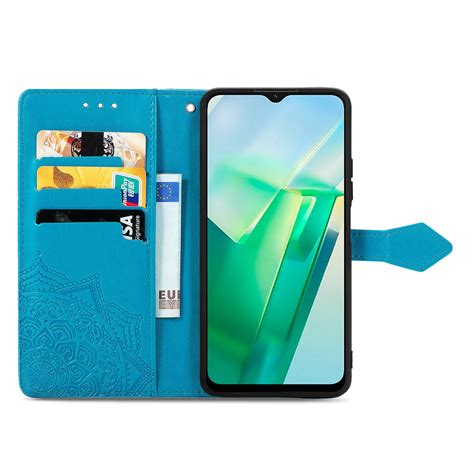 For Vivo T2x 5g Mandala Flower Embossed Leather Phone Case Blue