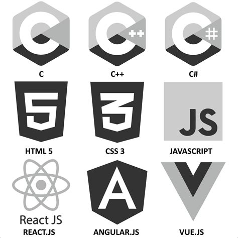 programming languages icons set black and white 24643148 vector art at vecteezy
