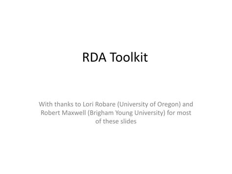 Ppt Rda Toolkit Powerpoint Presentation Free Download Id3995406