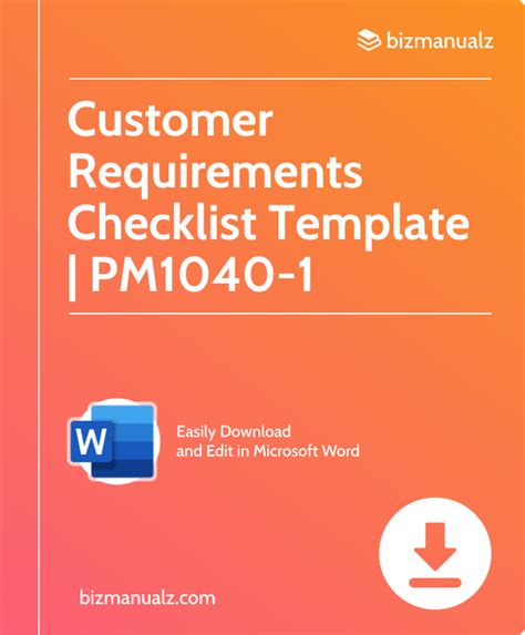 Customer Requirements Checklist Template Word
