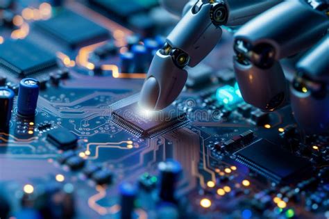 High Tech Robotic Arm Interacting With A Microprocessor On A Circuit