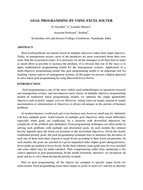 Goal Programming 1 Pdf Mathematical Optimization Linear Programming