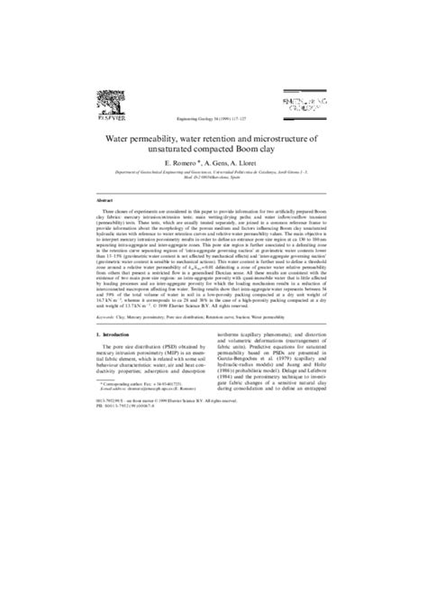 Pdf Water Permeability Water Retention And Microstructure Of Unsaturated Compacted Boom Clay