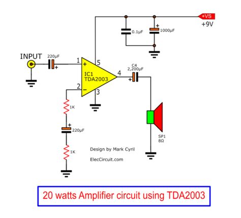 TDA2003 10W Audio Amplifier Circuit ElecCircuit Com