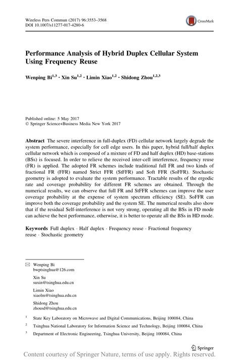 Performance Analysis Of Hybrid Duplex Cellular System Using Frequency Reuse Request Pdf