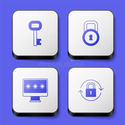 Set Old Key Lock Monitor With Password And Icon White Square Button
