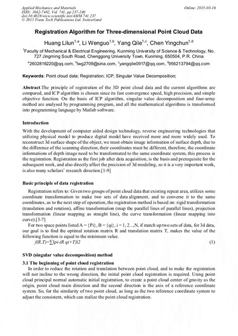 registration algorithm for three dimensional point cloud data