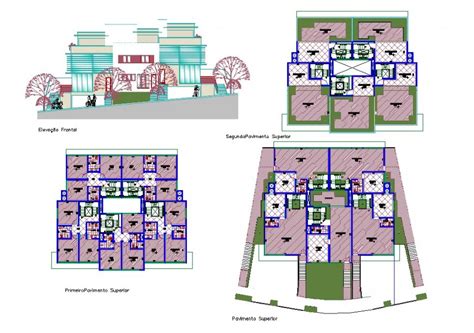 plan and elevation detail of building block 2d view cad construction