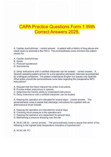 Capa Practice Questions Form 1 With Correct Answers 2025 Capa Stuvia Us