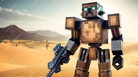 Premium Photo 3d Image Of A Minecraft Creepy Robot In Desert Digital Art Illustration Cube