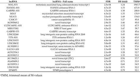 Differentially Expressed LncRNA Genes In Cells Exposed To Sin1 24 Hours Download Scientific