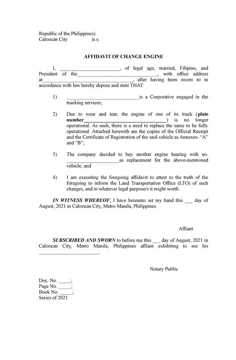Lto Affidavit Of Change Color Form Printable Form 2024