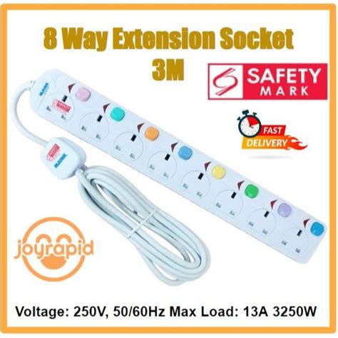 [sg] 8 Way Extension Socket Plug Cord With Singapore Safety Mark 3 Meter Shopee Singapore