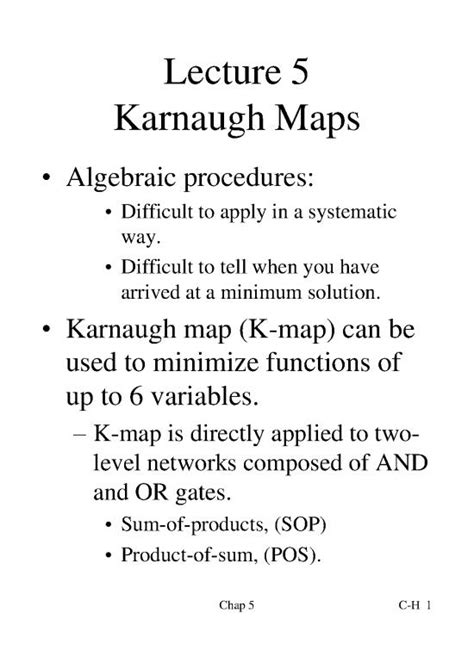 CourseË Logic SystemË Lecture 5 Karnaugh Maps