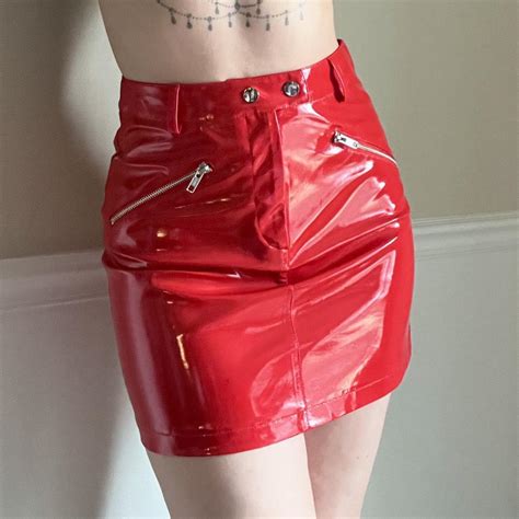 I Am Gia Red Pvc Mini Skirt Worn Maybe Twice Great Depop