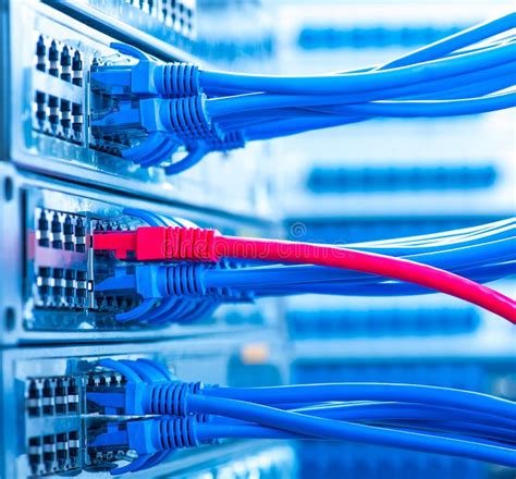 Network Switch And Ethernet Cables Data Center Concept Stock Image