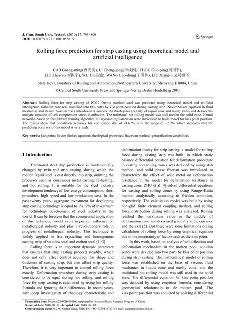 Pdf Rolling Force Prediction For Strip Casting Using Theoretical Model And Artificial Intelligence