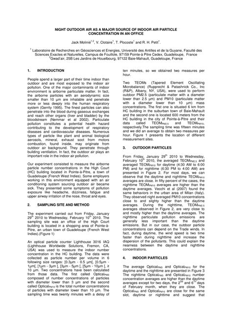 Pdf Night Outdoor Air As A Major Source Of Indoor Air Particle Concentration In An Office