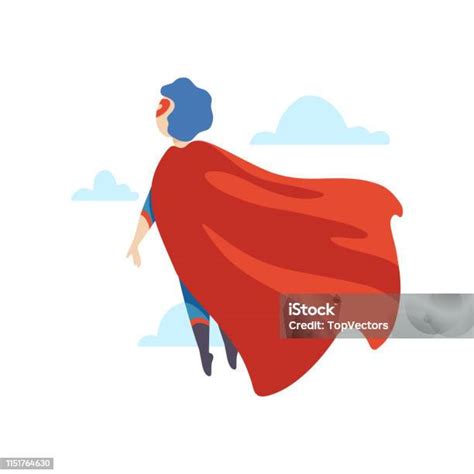슈퍼 히어로 의상 비행 뒷 전망 슈퍼 아이 캐릭터 마스크 빨간 케이프 벡터 일러스트 레이 션을 착용 하는 소년 귀여운에 대한 스톡 벡터 아트 및 기타 이미지 Istock