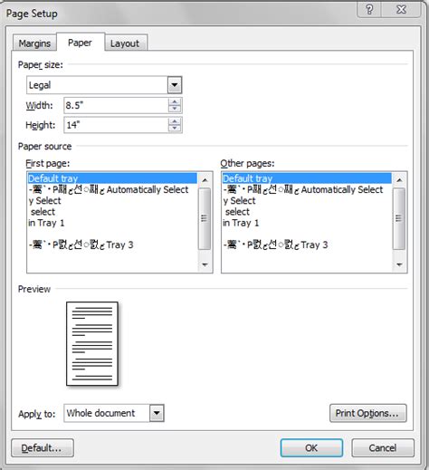 solved word 2007 page setup paper source unreadable text experts