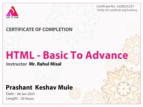 Prahsant Mule On Linkedin I Have Completed Html In A2z Infotechs A2z It Hub Pvt Ltd