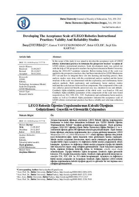 Pdf Developing The Acceptance Scale Of Lego Robotics Instructional