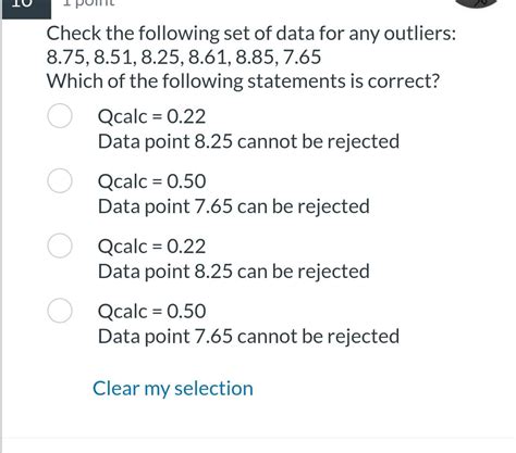 Solved Check The Following Set Of Data For Any Outliers