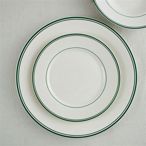 White Plates With Green Trim Ceramic Restaurant Dishes