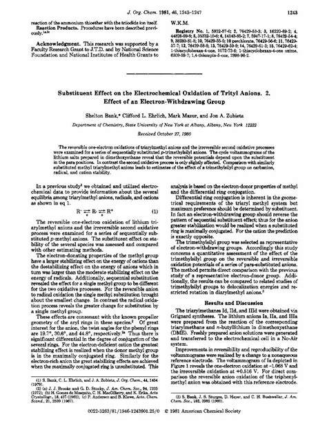 Pdf Substituent Effect On The Electrochemical Oxidation Of Trityl